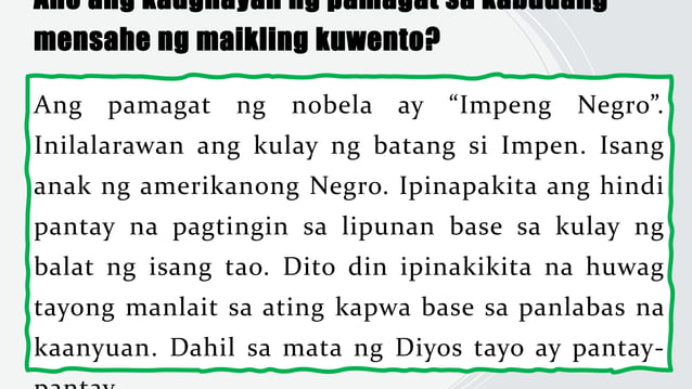 Pagsusuri ng Maikling Kuwento Impeng Negro Talabong Danica V. | PPTX
