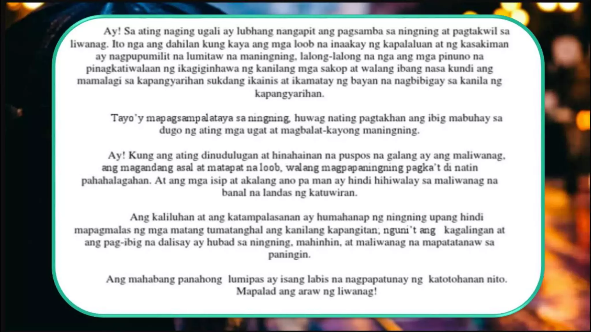Pagsusuri ng Sanaysay Ang Liwanag at Dilim Talabong Danica V. | PPTX