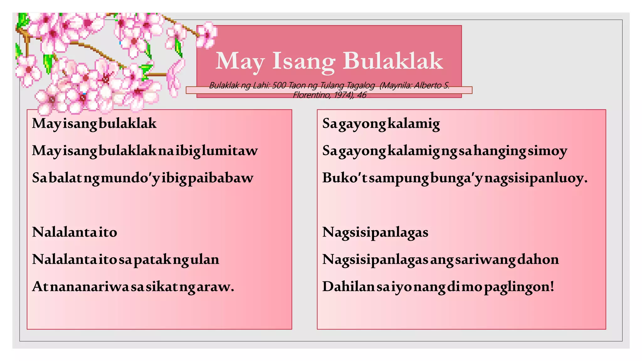Pagsusuri ng Tula May Isang Bulaklak Talabong Danica V. | PPT