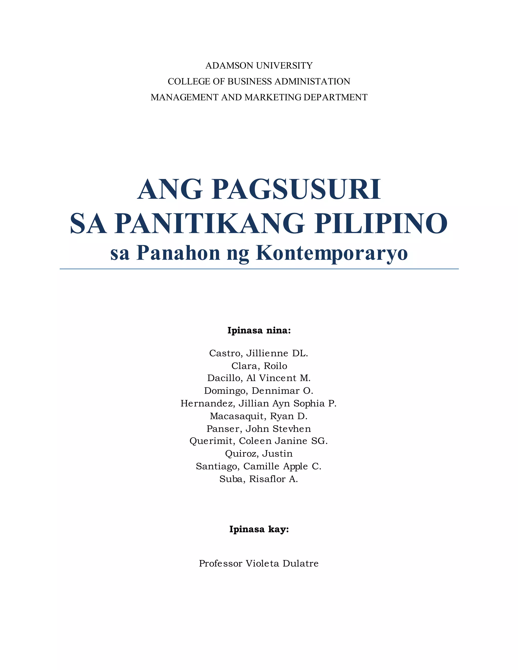 Pagsusuri sa panitikang pilipino sa panahon ng kontemporaryo | DOCX