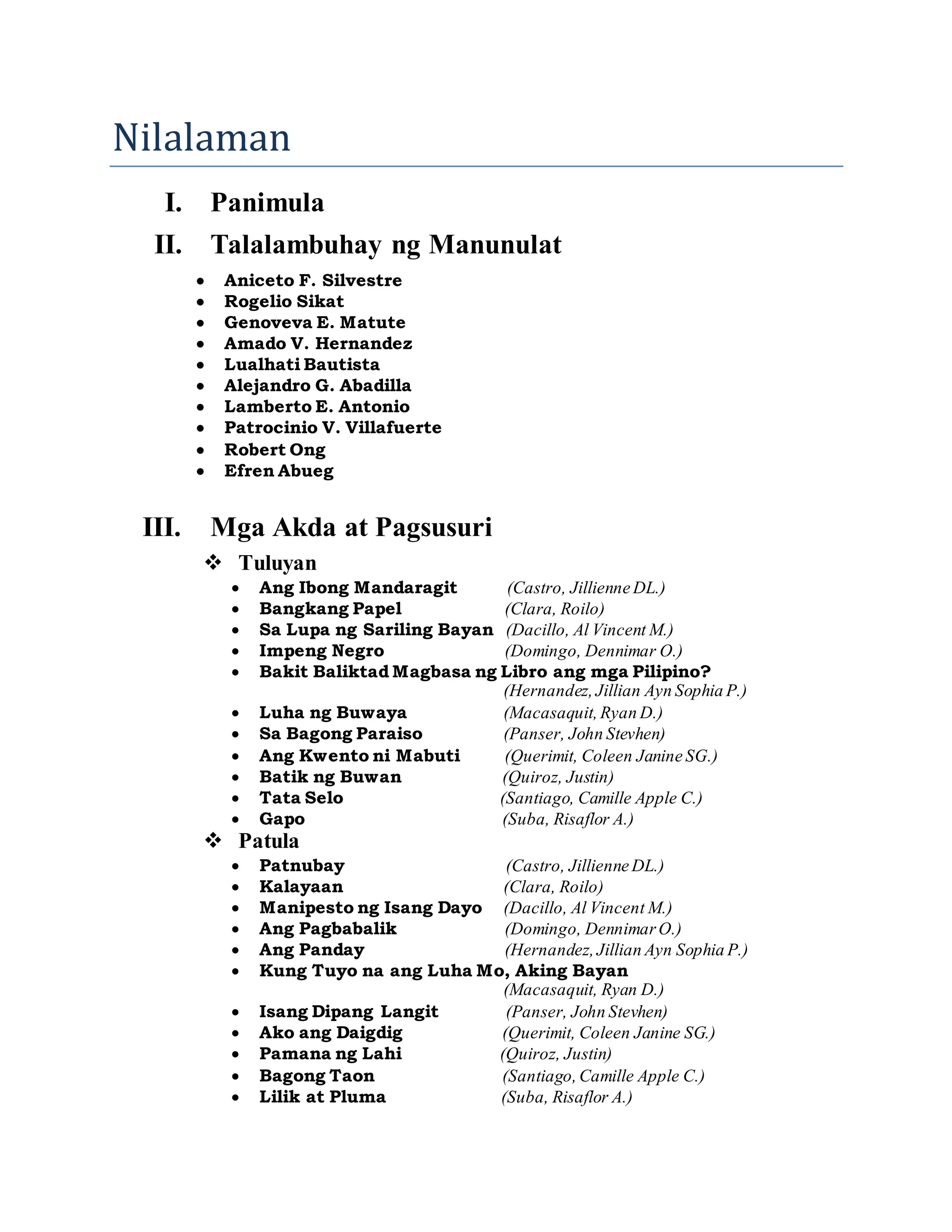 Pagsusuri sa panitikang pilipino sa panahon ng kontemporaryo | DOCX
