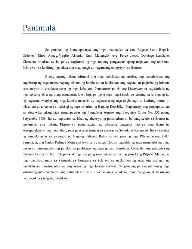 Pagsusuri sa panitikang pilipino sa panahon ng kontemporaryo | DOCX