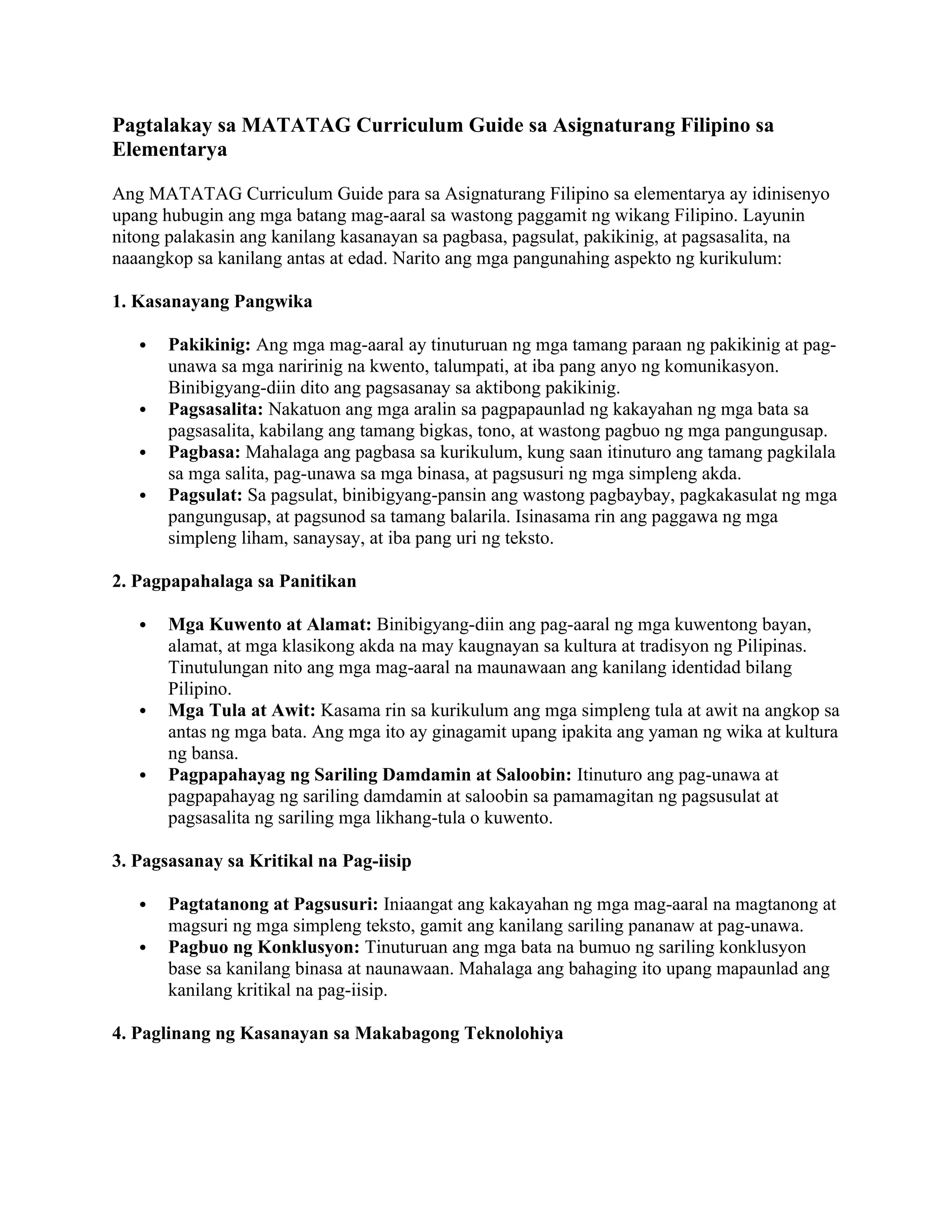 Pagtalakay sa MATATAG Curriculum Guide sa Asignaturang Filipino sa ...