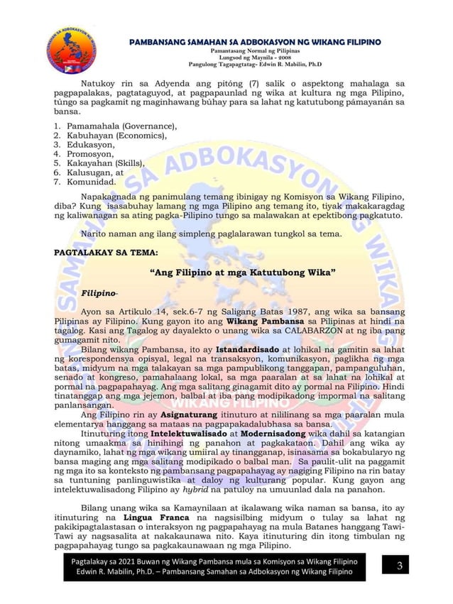 Pagtalakay sa Tema ng Buwan ng Wika 2021 Mula sa Komisyon sa Wikang Filipino KWF) ni Edwin Remo ...