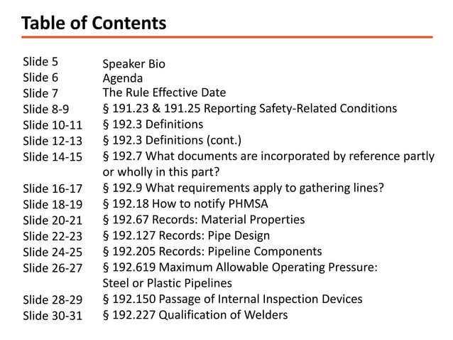 Presentation Slides: PHMSA Final Rule (Part 1) for Gas Transmission ...