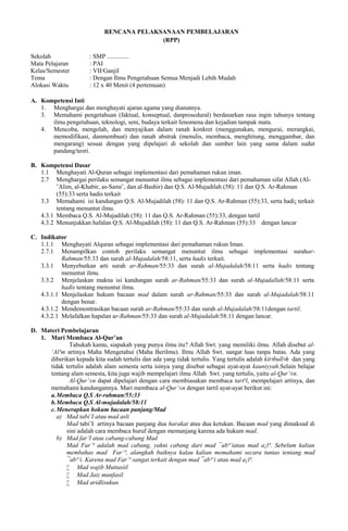 RPP Pendidikan Agama Islam & Budi Pekerti (PAI&BP) SMP Kelas VII | PDF