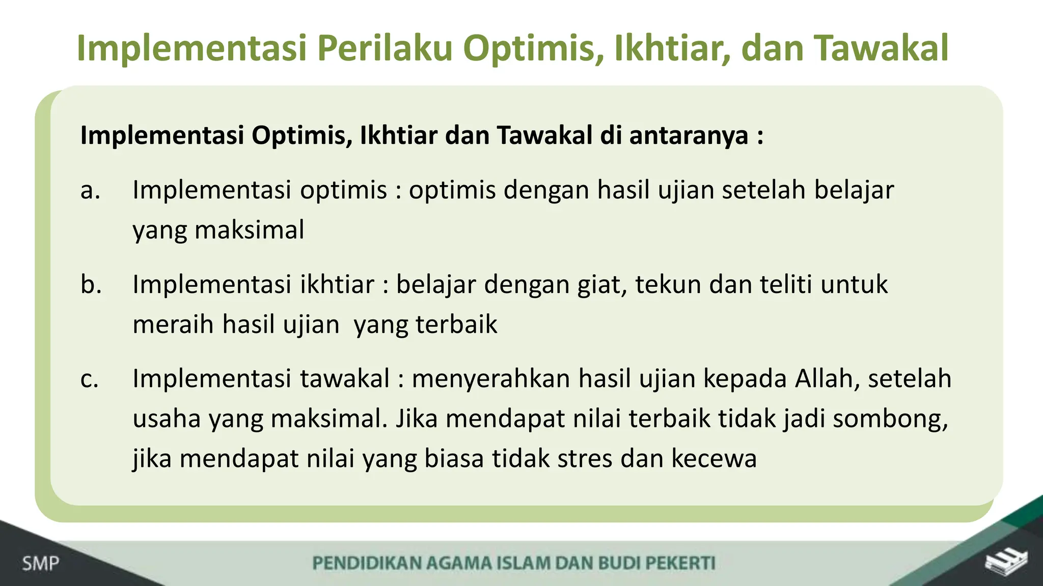 PAI Kelas 9 BAB optimis ikhtiar dan tawakal | PDF