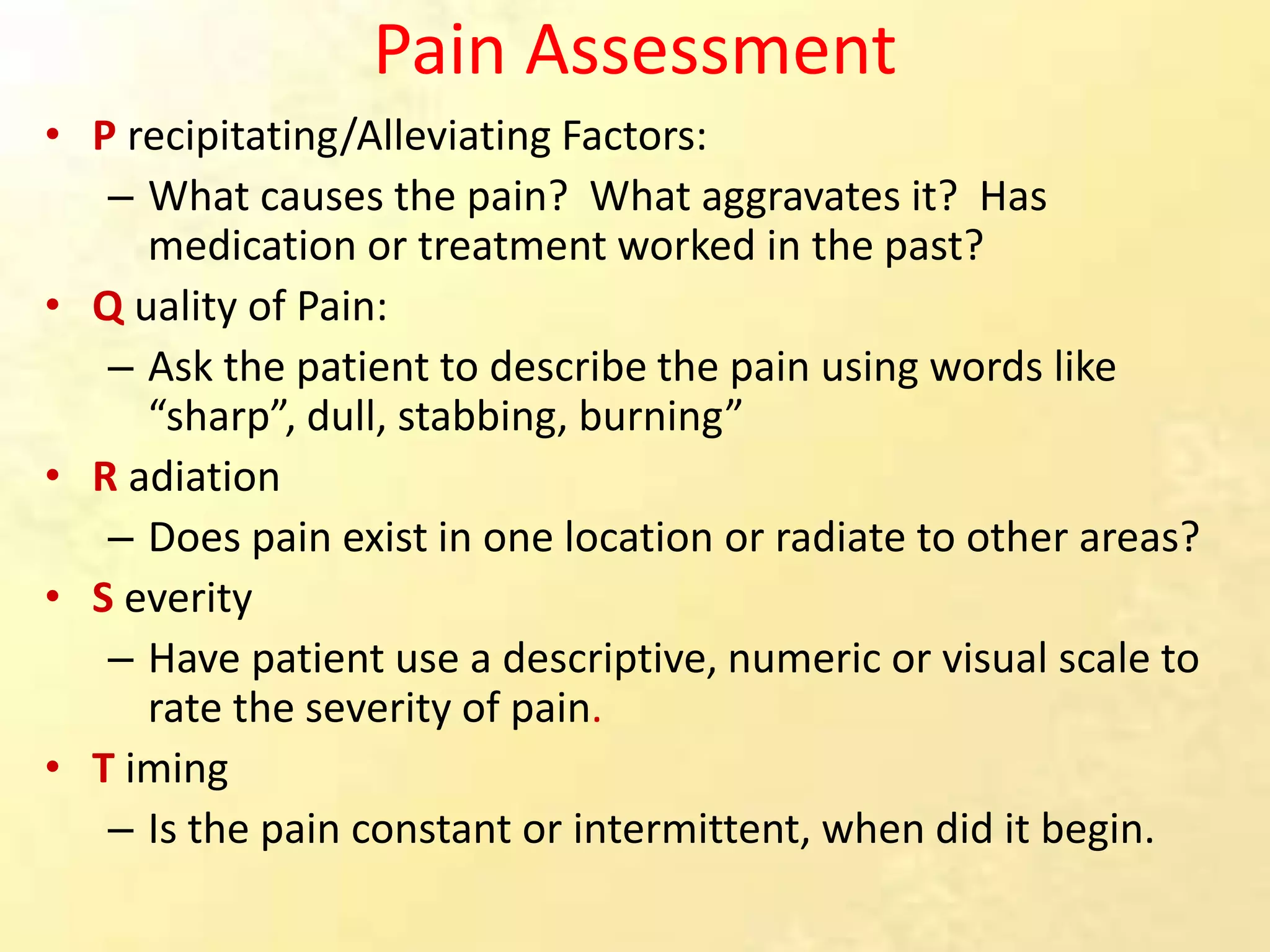 Pain- definition, nature, signs& symptoms, types, assessment ...