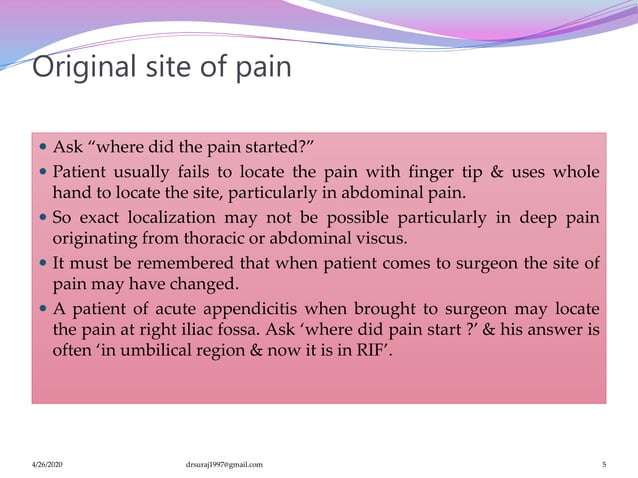 PAIN : HISTORY TAKING | PPTX | Digestive Disorders | Diseases and ...