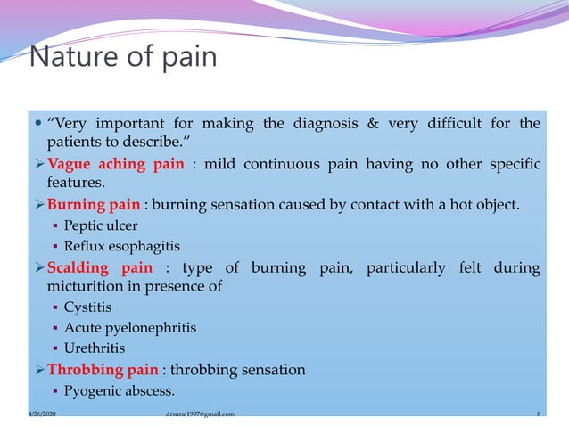 PAIN : HISTORY TAKING | PPTX | Digestive Disorders | Diseases and ...