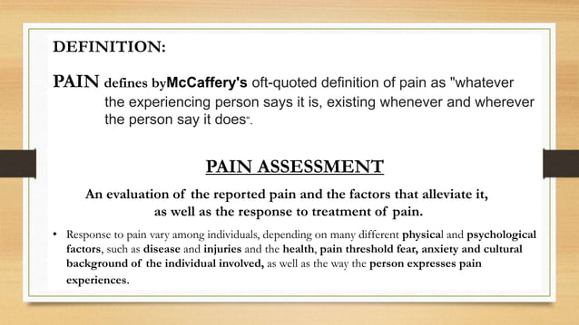 Pain assessment | PPTX | Diseases and Conditions | Medical Health