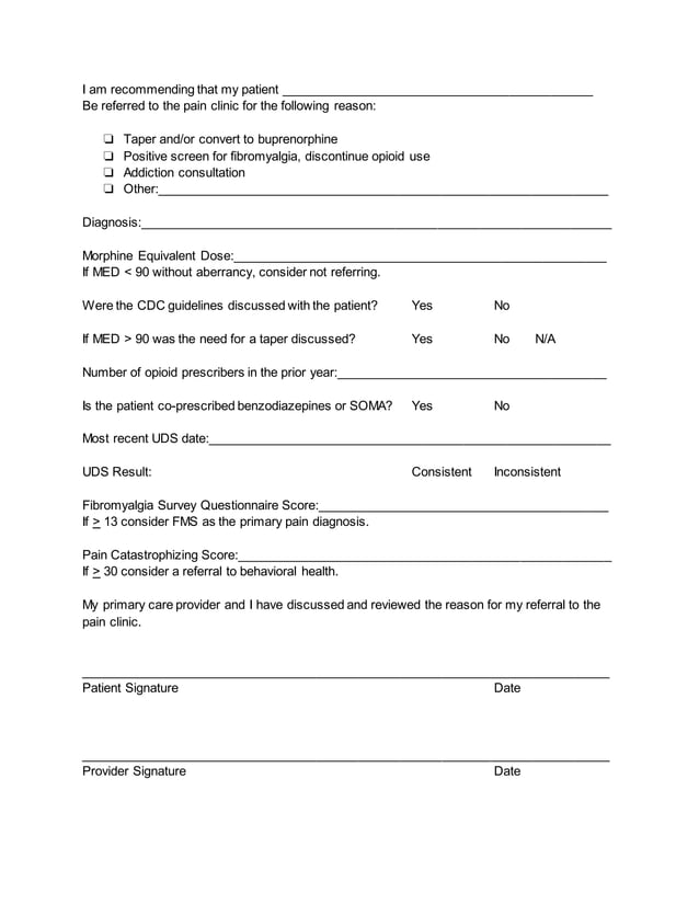 Sample Pain Clinic Referral Form | PDF