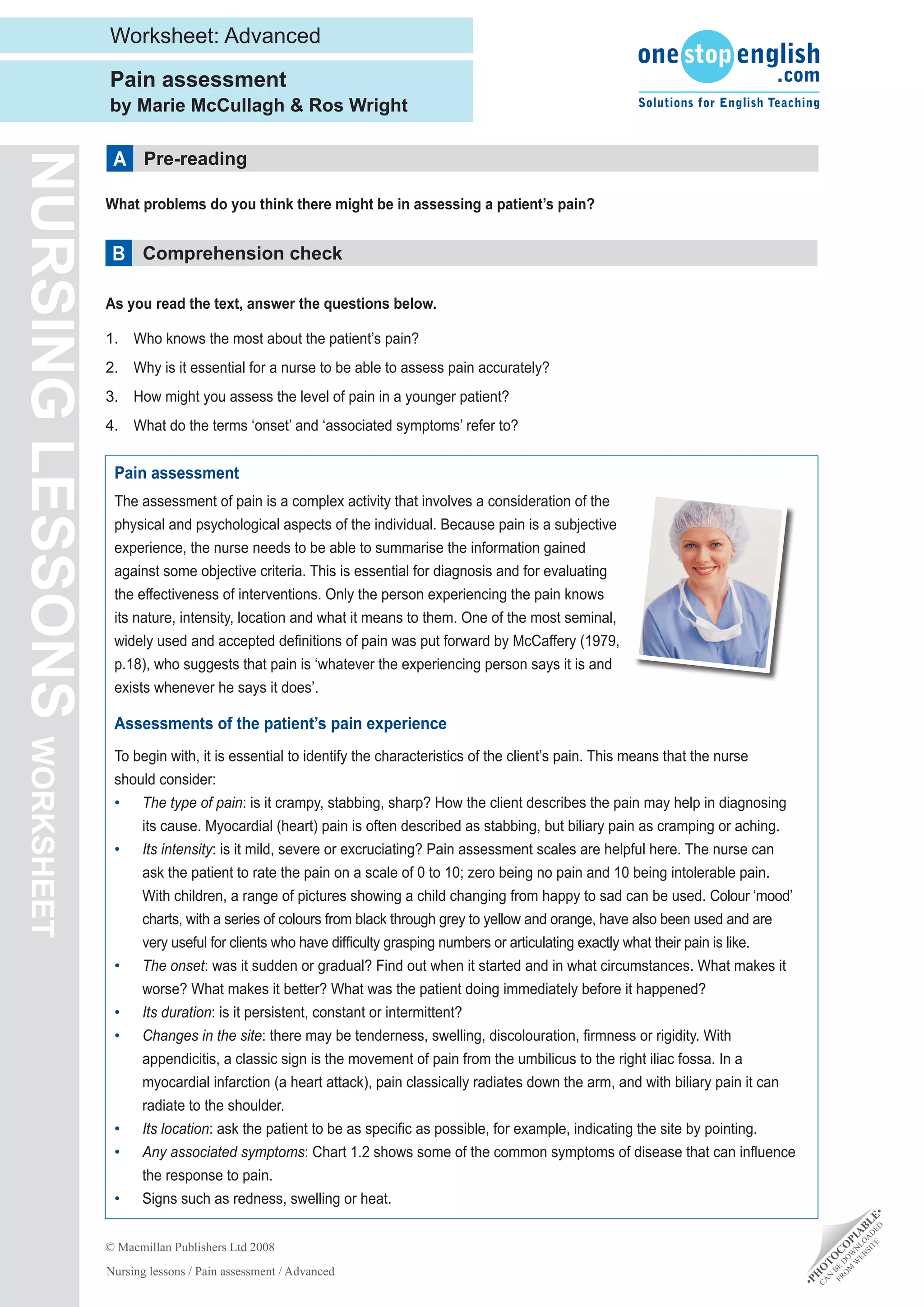 Pain management reading activity | PDF