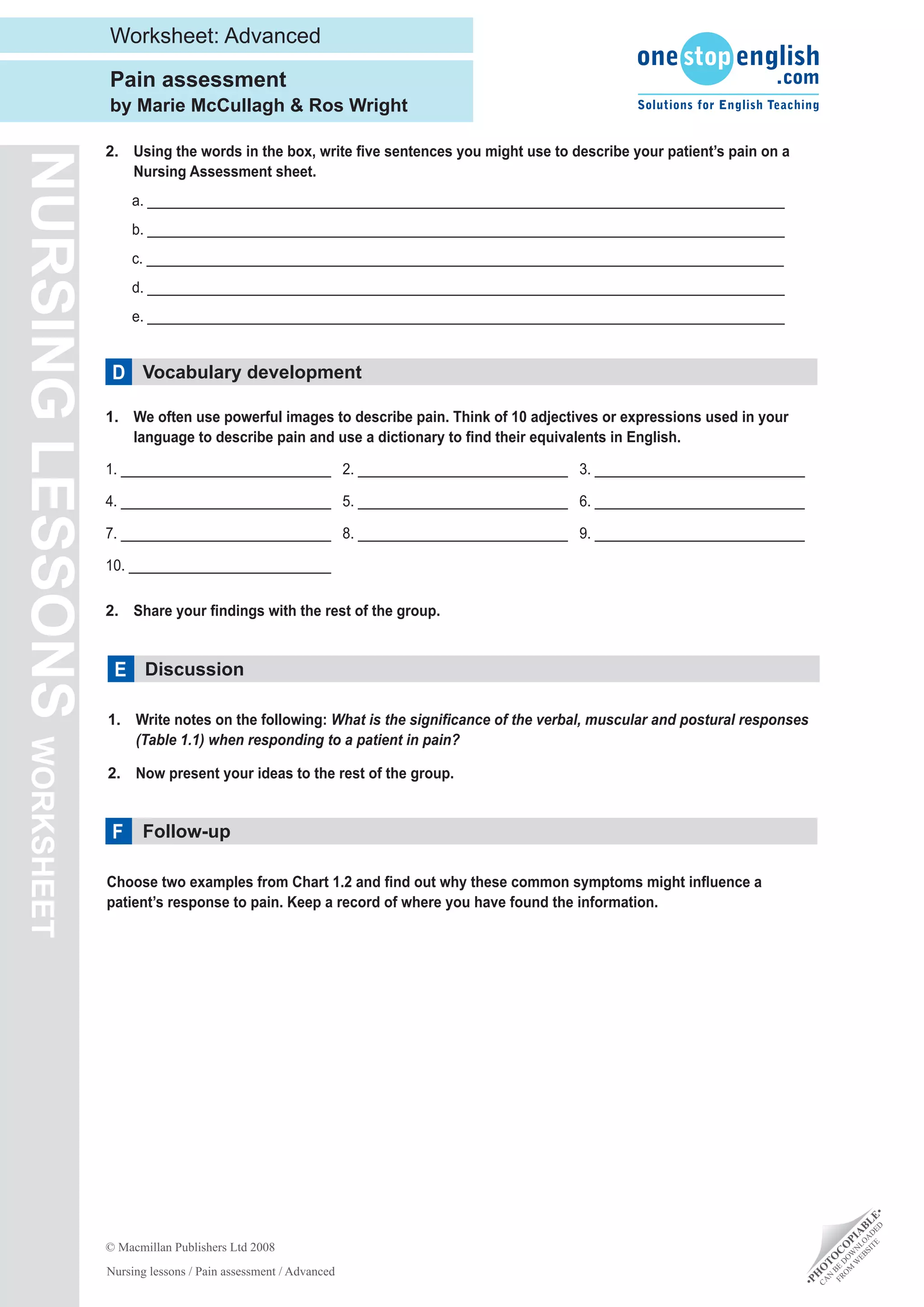 Pain management reading activity | PDF