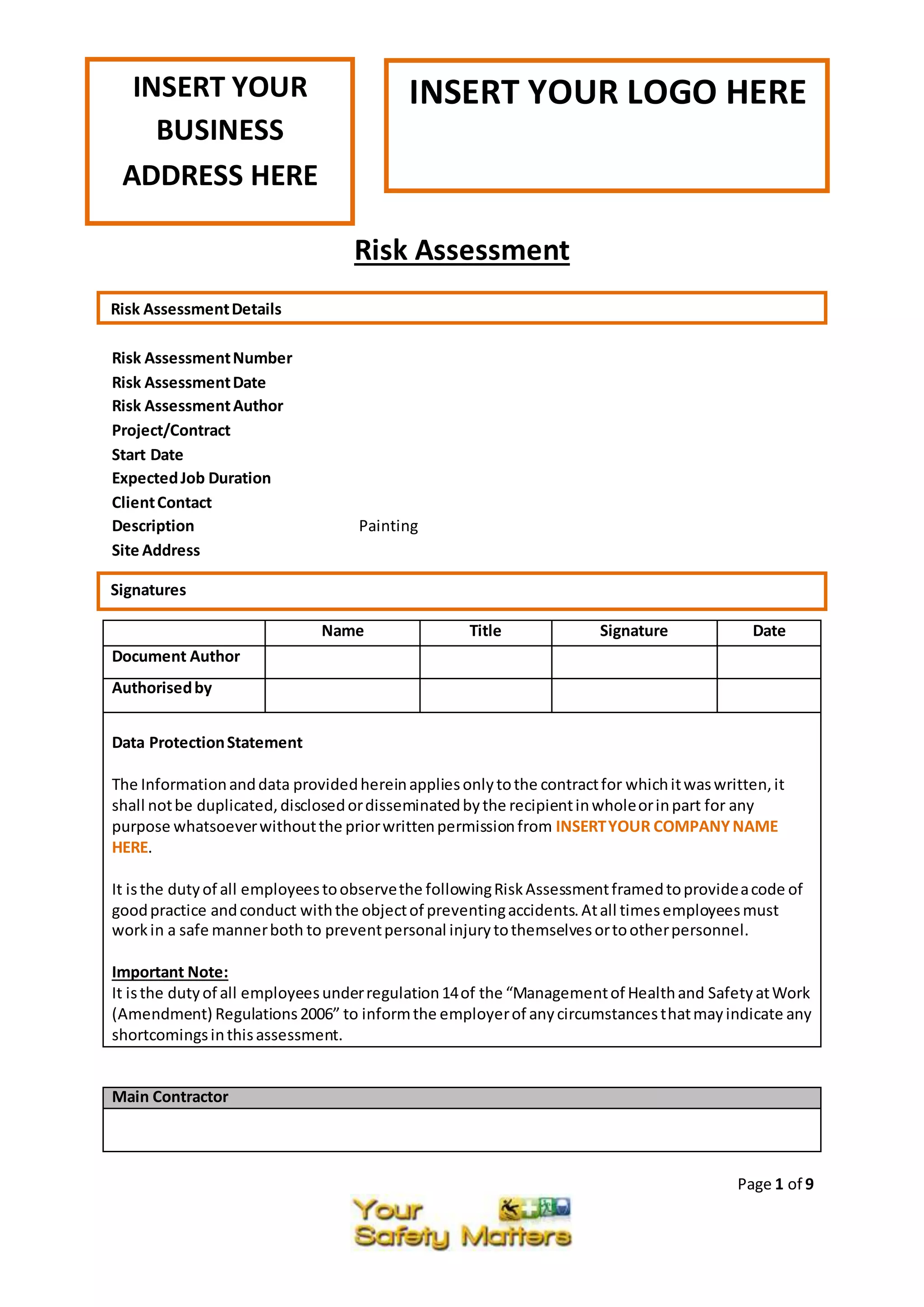 Painting risk assessment template | DOCX