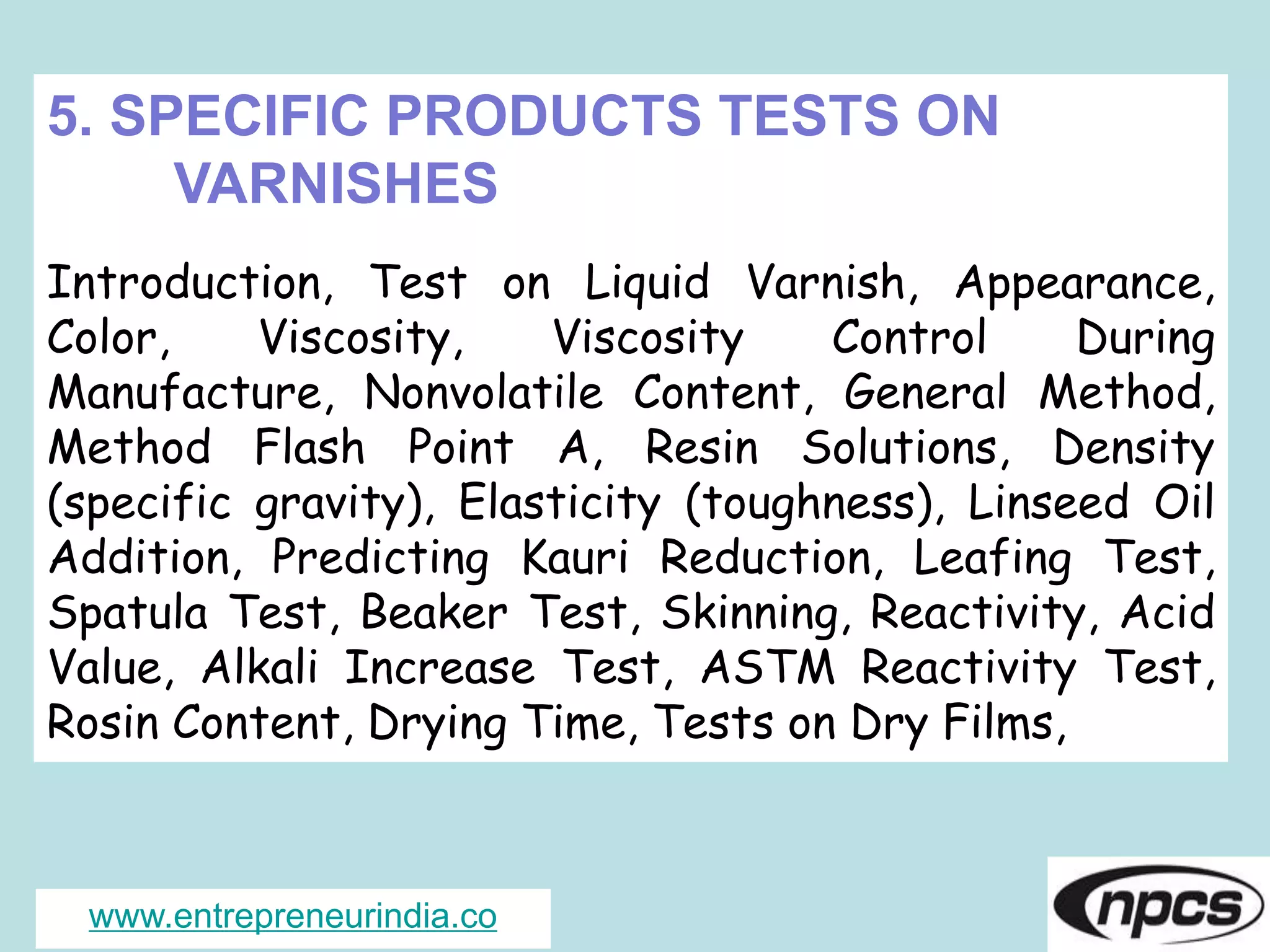 Paints, Varnishes and Resins Testing | PPTX