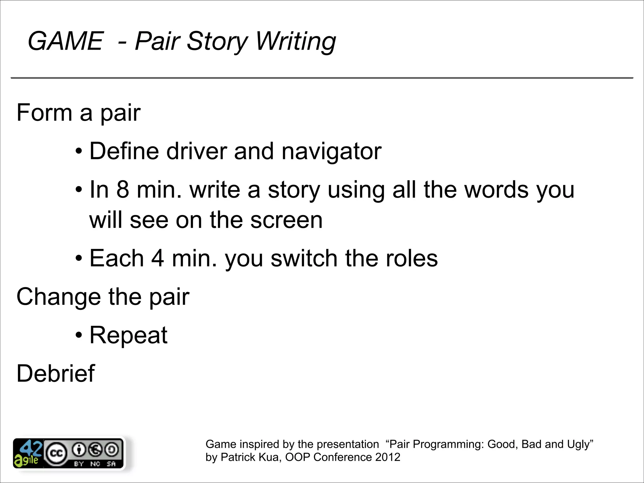 Pair programming and pair training | PPT