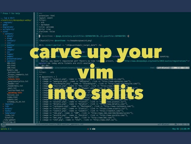 Pairing with tmux and vim for DevOps Days Austin 2015 | PPT