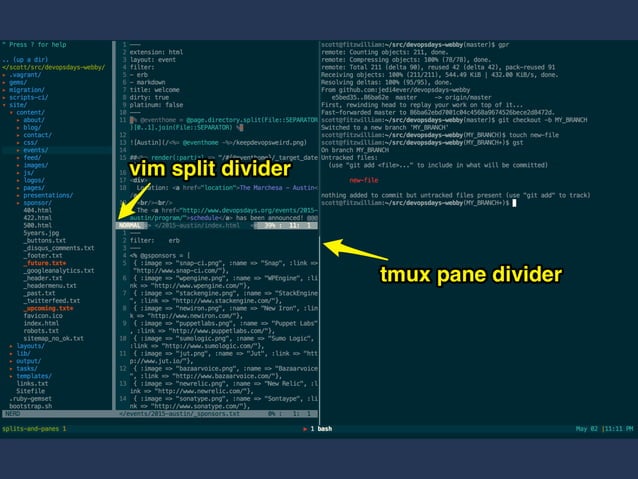Pairing with tmux and vim for DevOps Days Austin 2015 | PPT