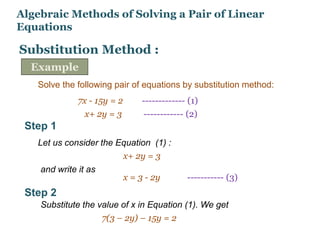 Pair of linear equations in two variables for classX | PPT