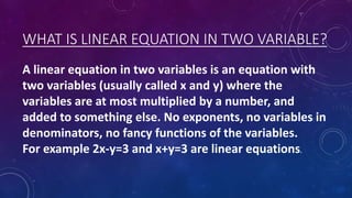 Pair of linear equation in two variable | PPTX