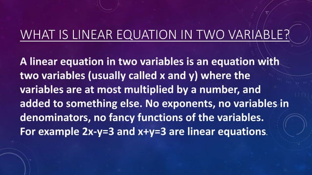 Pair of linear equation in two variable | PPTX | Physics | Science