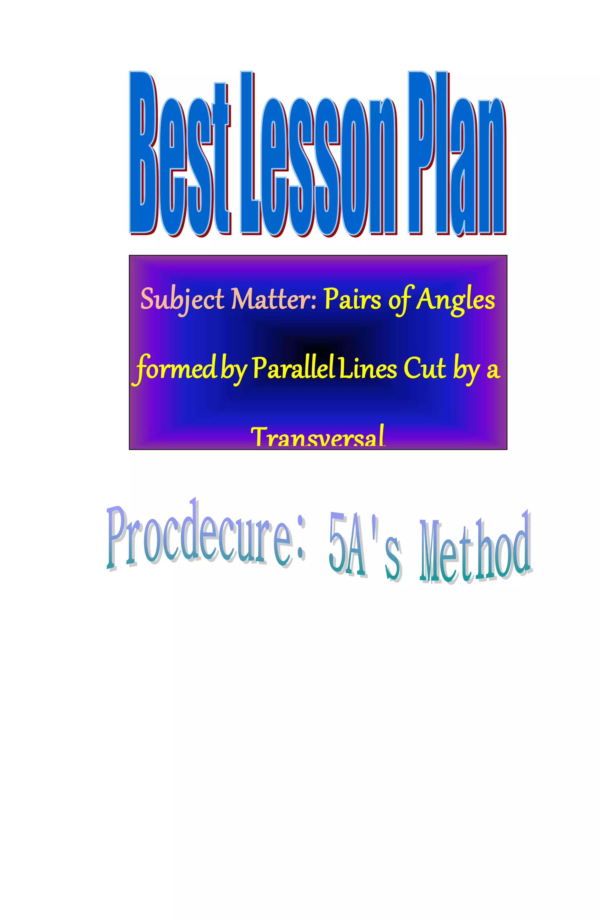 Pairs of angles formed by parallel lines cut by a transversal | PDF