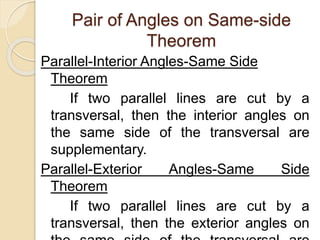 Pairs of Angles on Same Side Theorem | PPTX