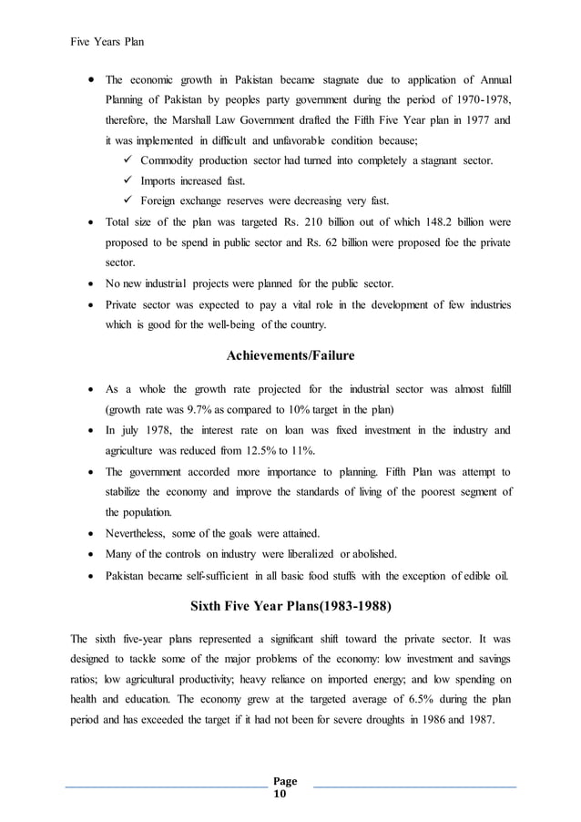 Five Years Plan of Pakistan | DOCX