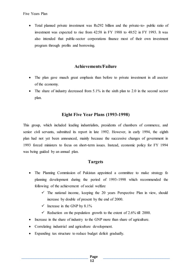 Five Years Plan of Pakistan | DOCX
