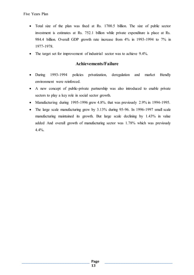 Five Years Plan of Pakistan | DOCX