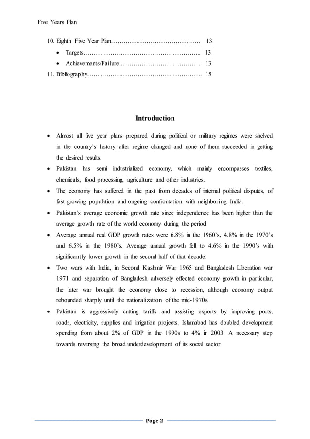 Five Years Plan of Pakistan | DOCX