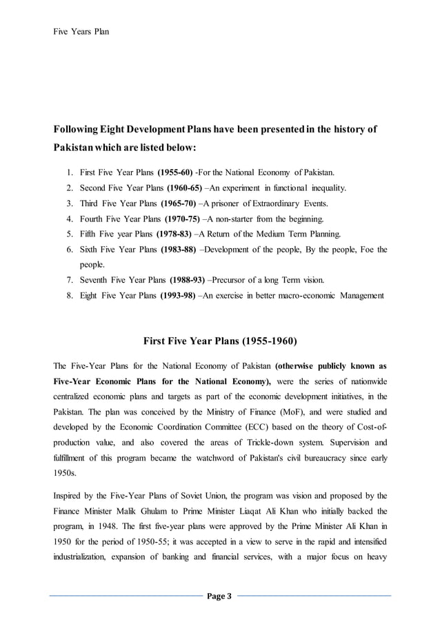 Five Years Plan of Pakistan | DOCX