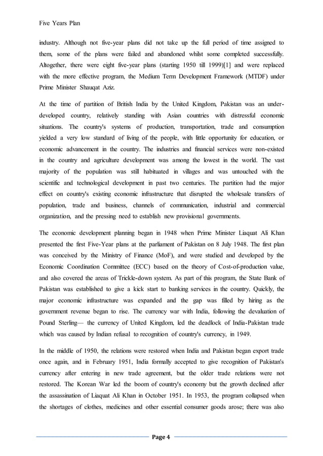 Five Years Plan of Pakistan | DOCX