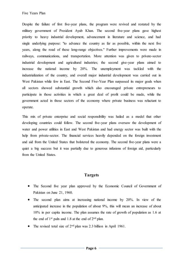 Five Years Plan of Pakistan | DOCX