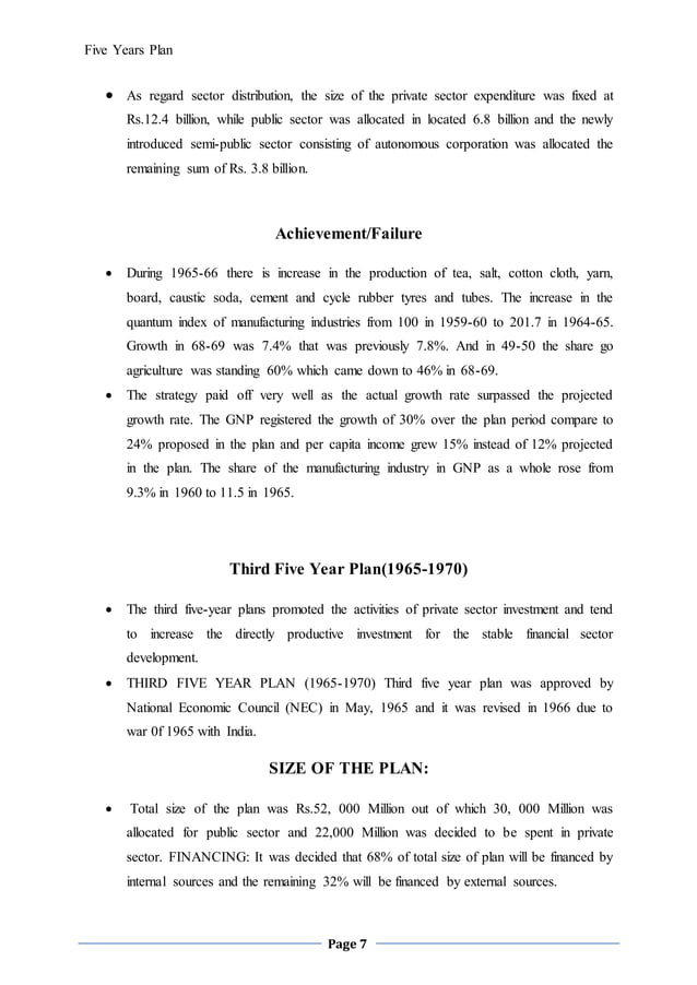 Five Years Plan of Pakistan | DOCX