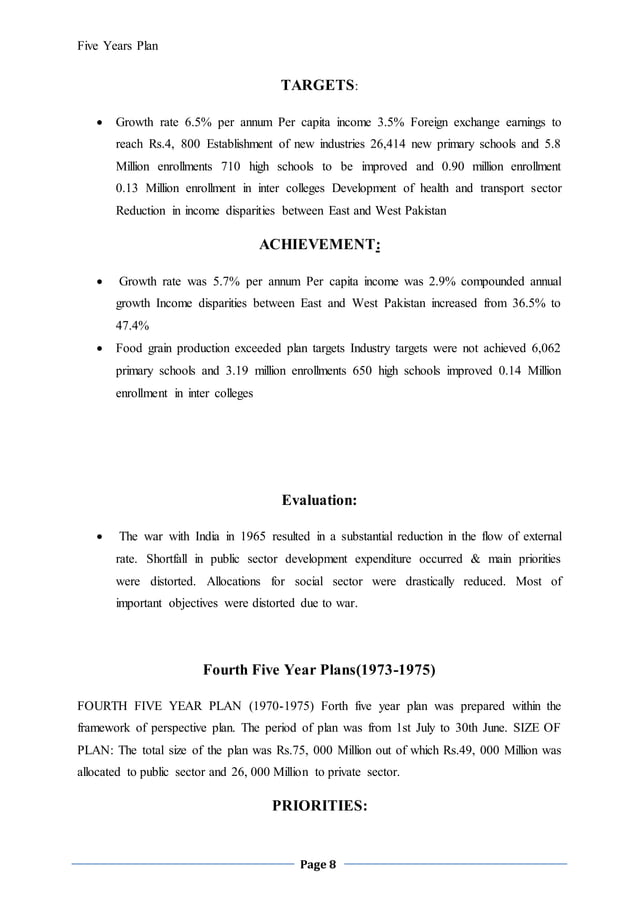 Five Years Plan of Pakistan | DOCX