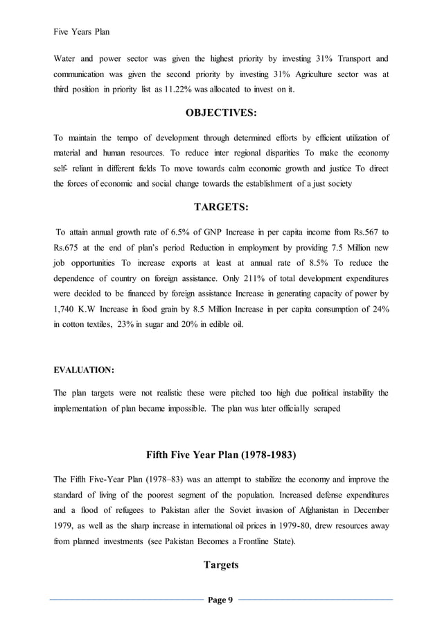 Five Years Plan of Pakistan | DOCX