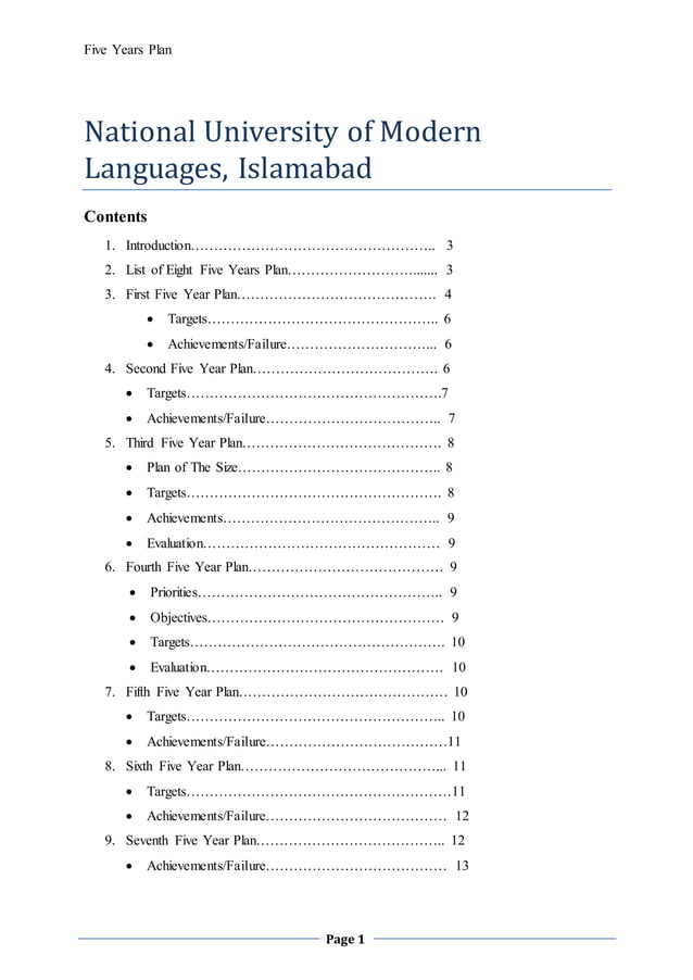 Five Years Plan of Pakistan | PDF