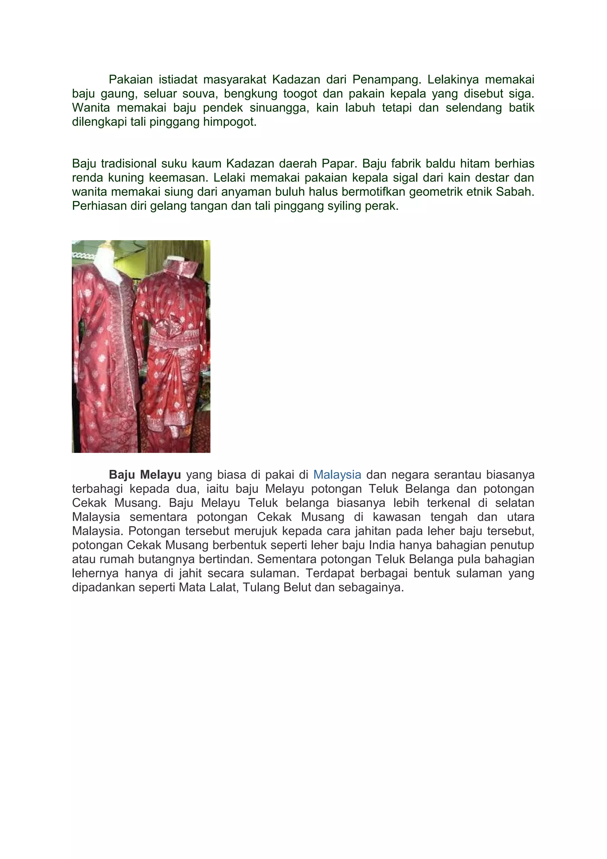 Pakaian istiadat masyarakat kadazan dari penampang | DOC