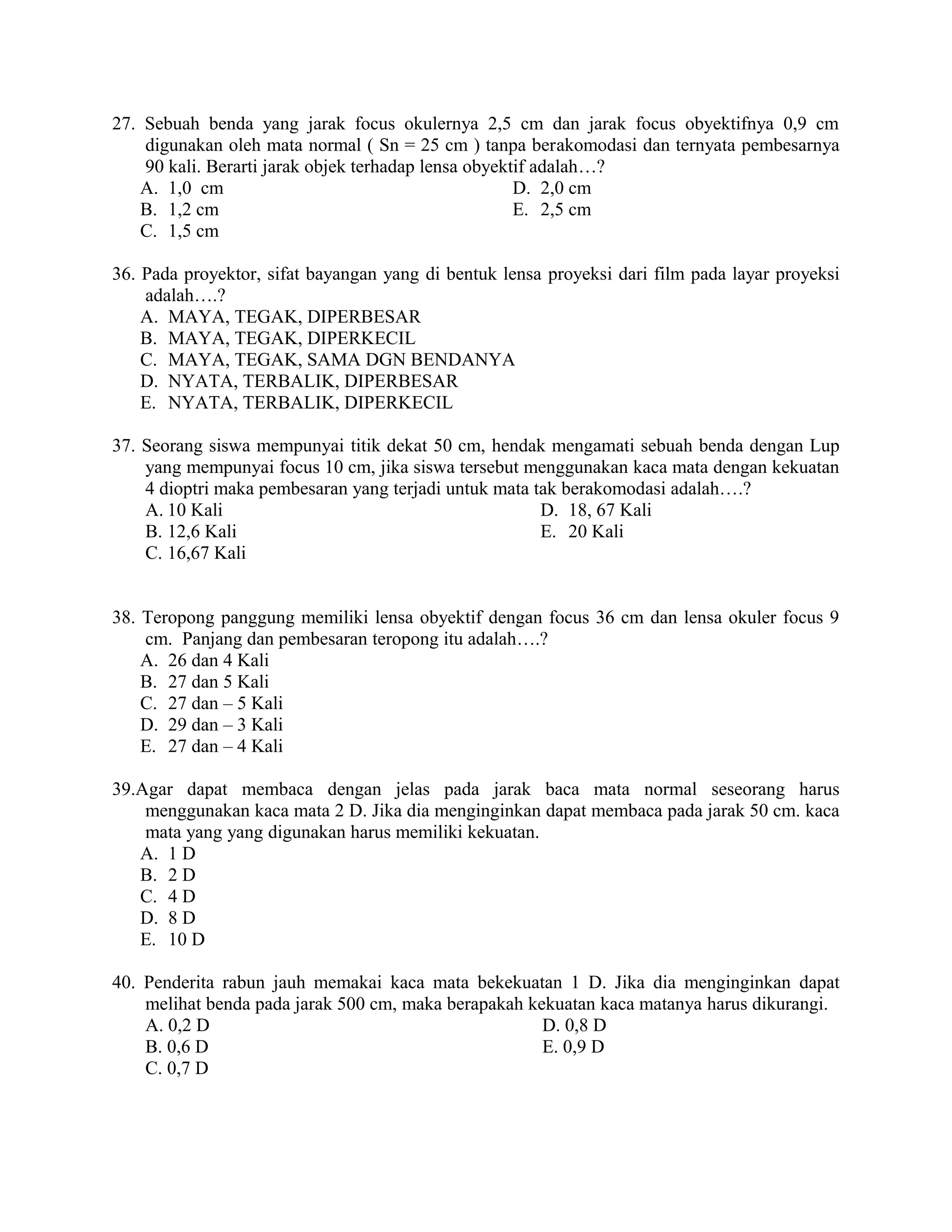 Pak ari soal les fisika optik | DOC