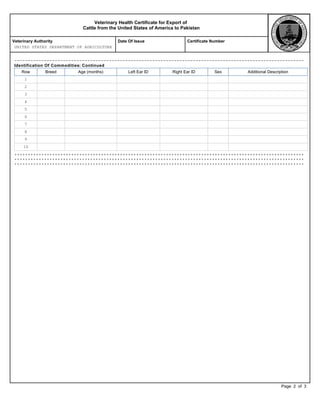 USA Veterinary Health Certificate for Import of American Cows for ...