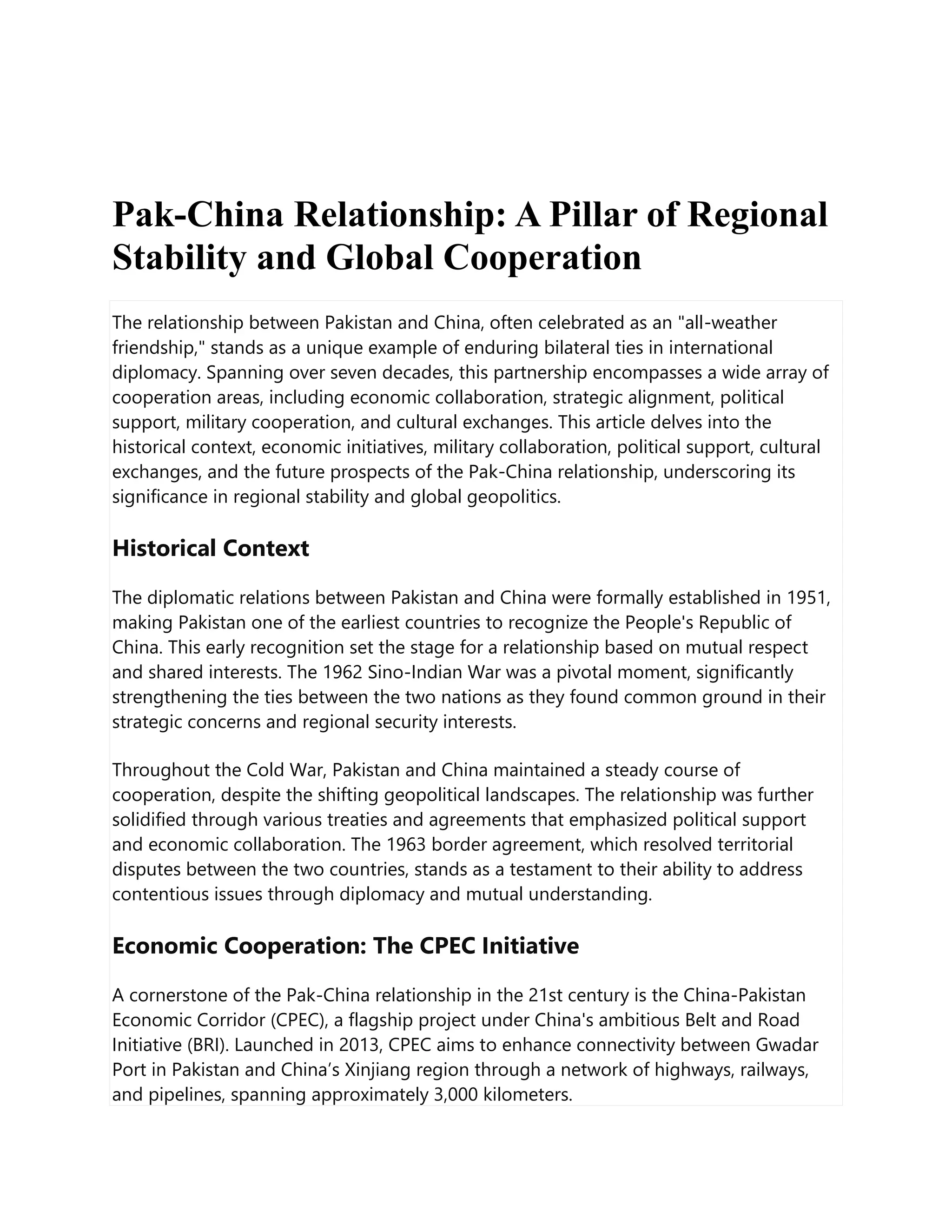Pak-China Relationship: A Pillar of Regional Stability and Global ...
