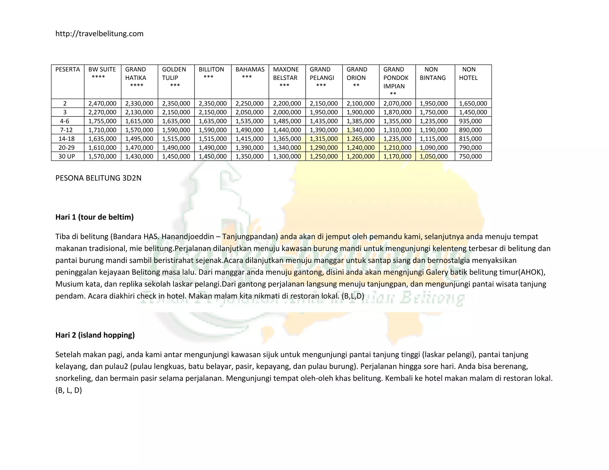 paket wisata belitung | PDF