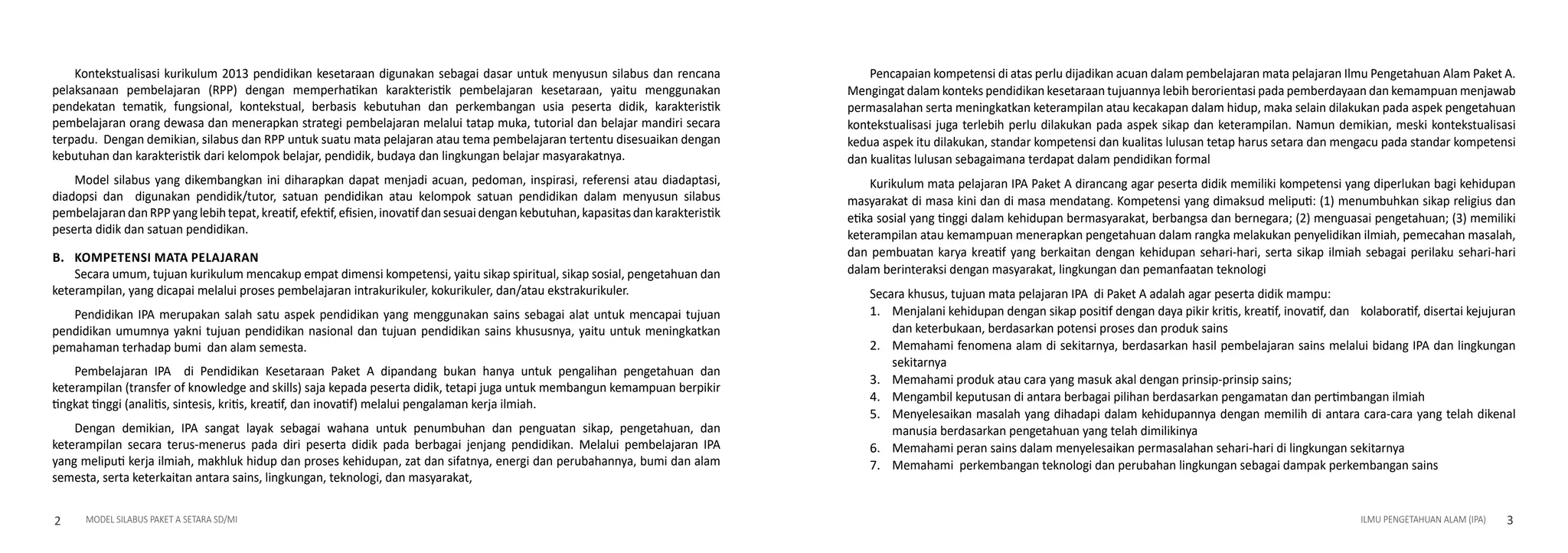 Kejar Paket A Silabus IPA.pdf Silabus untuk KPA | PDF