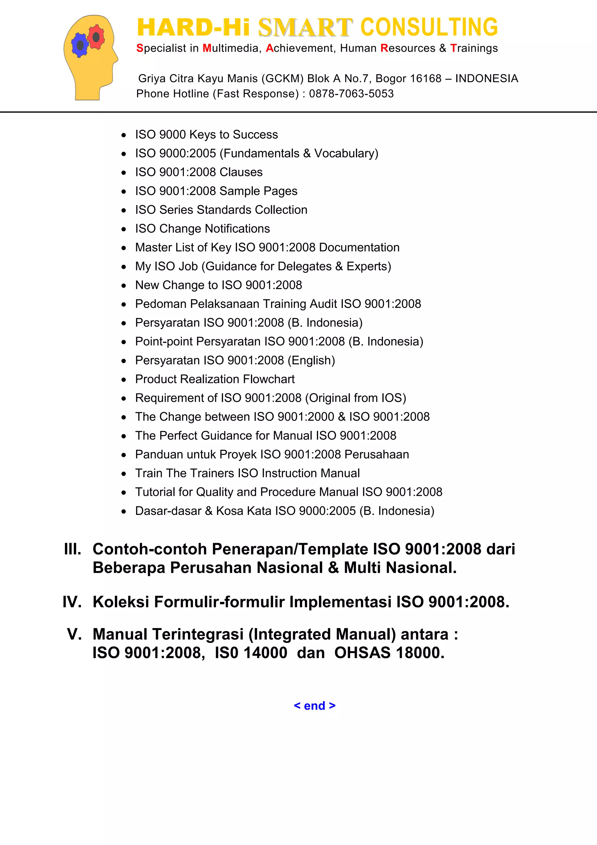 Contoh Lengkap Manual Mutu ISO 9001 Perusahaan | PDF