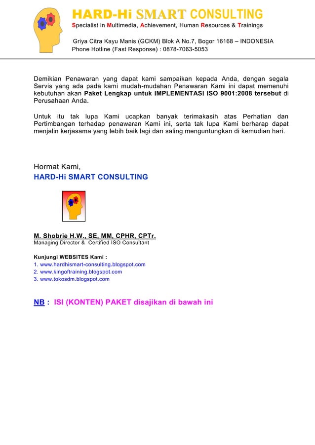 Contoh Lengkap Manual Mutu ISO 9001 Perusahaan | PDF