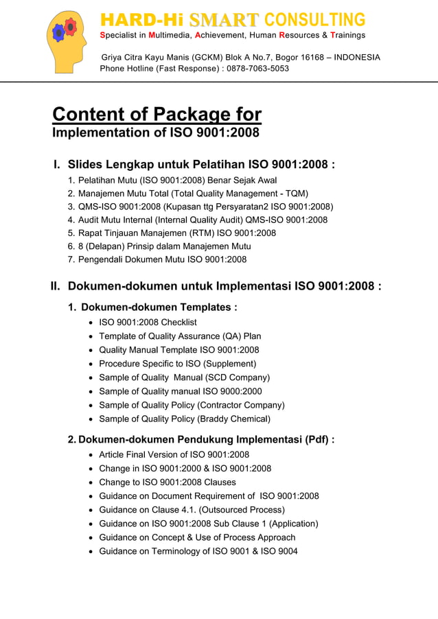 Contoh Lengkap Manual Mutu ISO 9001 Perusahaan | PDF