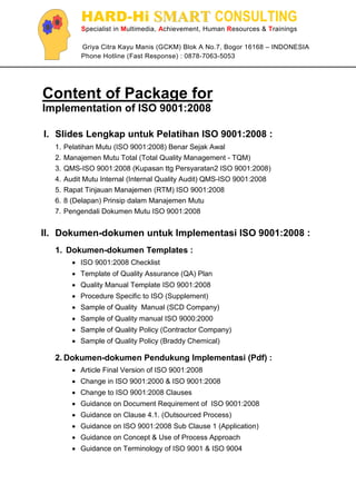 Contoh / Template Lengkap untuk Implementasi ISO 9001 di Perusahaan | PDF