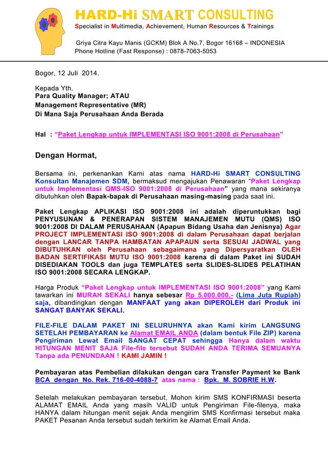 CONTOH / TEMPLATE LENGKAP ISO 9001 untuk Perusahaan | PDF